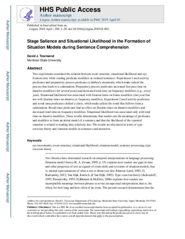 (PDF) Stage salience and situational likelihood in the formation of ...