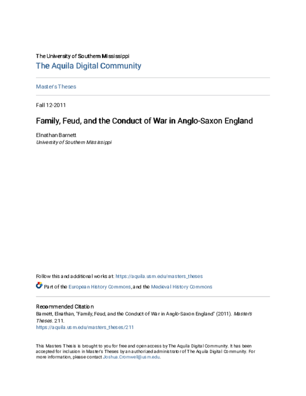 (PDF) Family, Feud, and the Conduct of War in Anglo-Saxon England