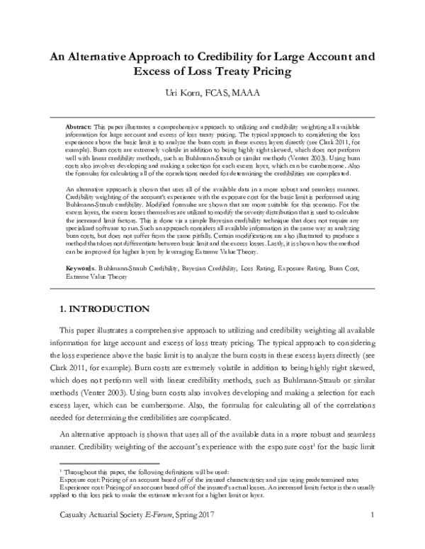 (PDF) An Alternative Approach to Credibility for Large Account and ...