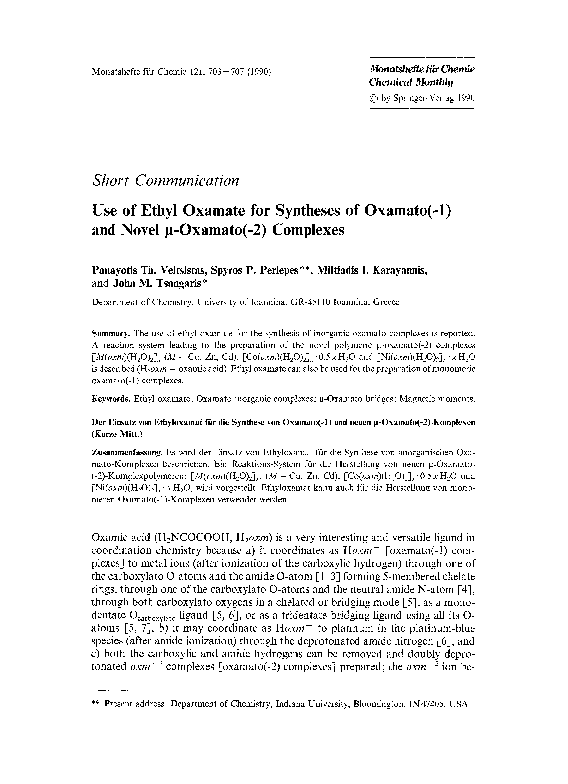 (PDF) Use of ethyl oxamate for syntheses of oxamato(-1) and novel ...