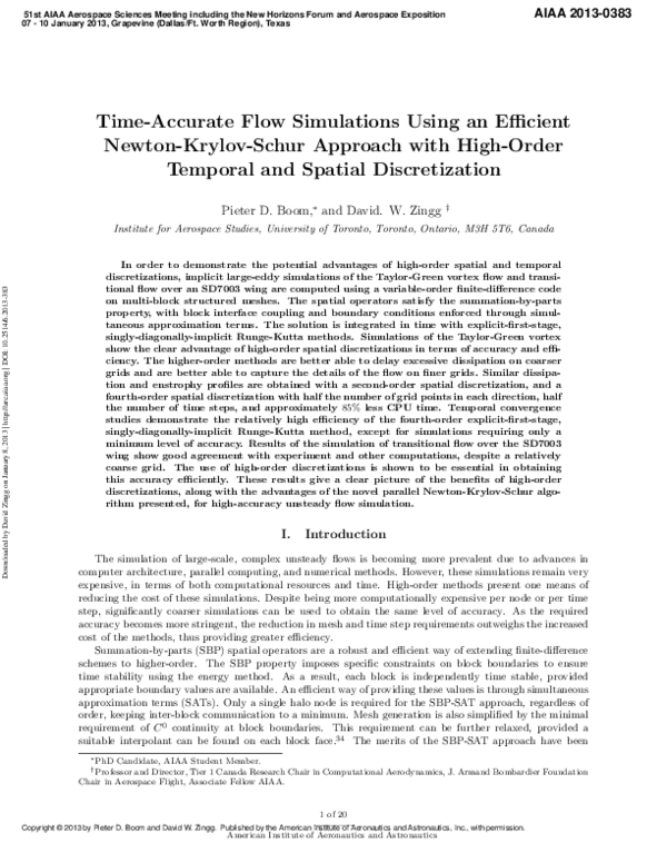 (PDF) Time-Accurate Flow Simulations Using an Efficient Newton-Krylov-Schur Approach with High ...