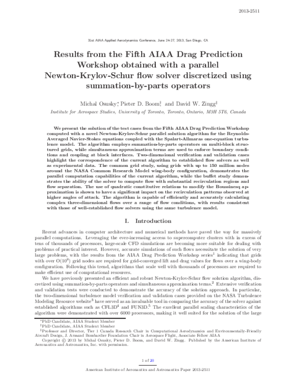 Pdf Results From The Fifth Aiaa Drag Prediction Workshop Obtained With A Parallel Newton