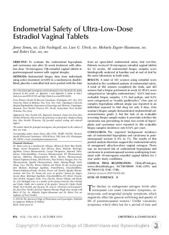 (PDF) Endometrial Safety of Ultra-Low-Dose Estradiol Vaginal Tablets