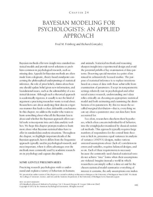 (PDF) Bayesian modeling for psychologists: An applied approach