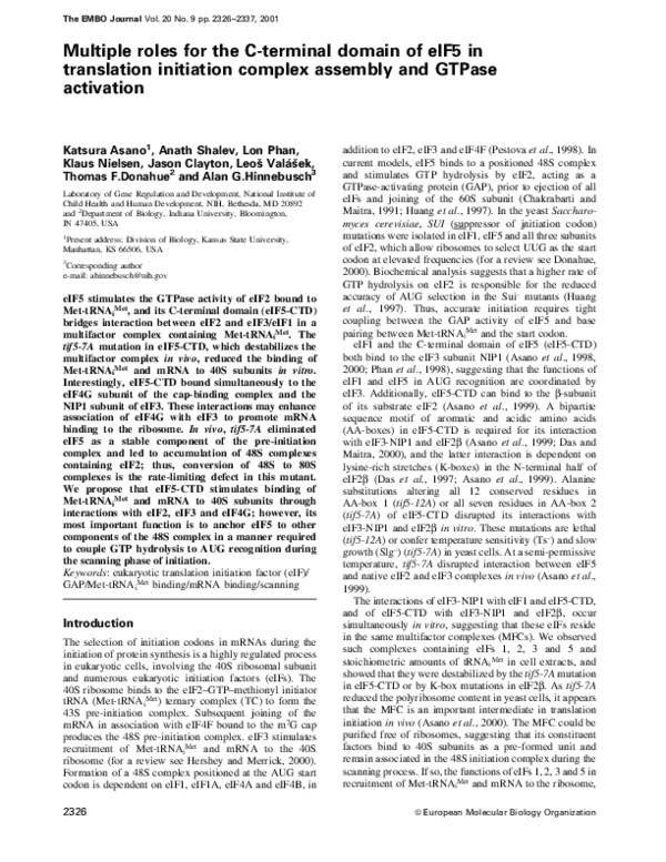 (PDF) Multiple roles for the C-terminal domain of eIF5 in translation ...