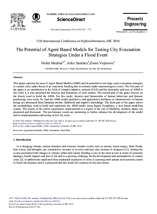 (PDF) The Potential of Agent Based Models for Testing City Evacuation ...