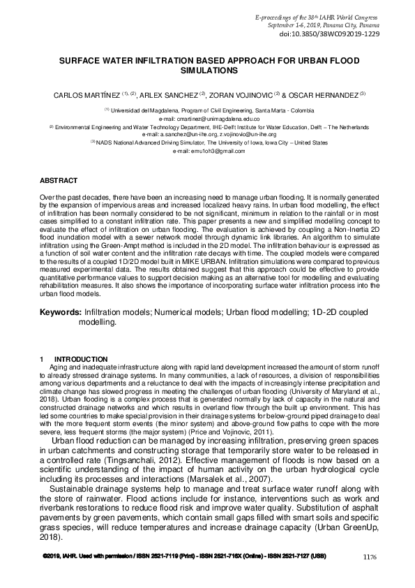 (PDF) Surface Water Infiltration Based Approach for Urban Flood Simulations