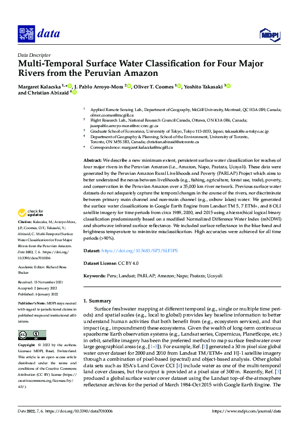 Pdf Multi Temporal Surface Water Classification For Four Major Rivers From The Peruvian Amazon
