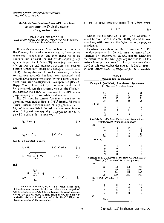 (PDF) Matrix decomposition : An APL function to compute the Cholesky ...