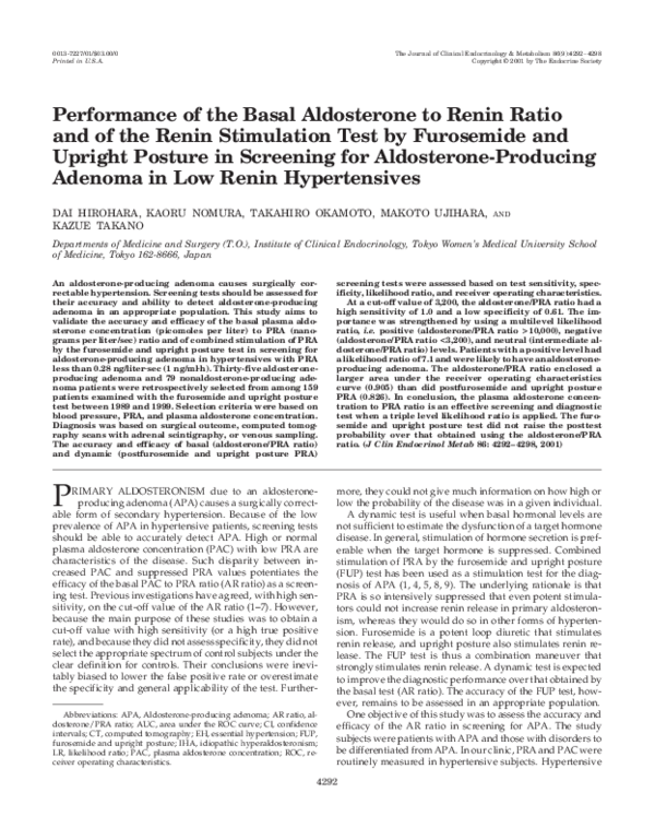 (PDF) Performance of the Basal Aldosterone to Renin Ratio and of the ...