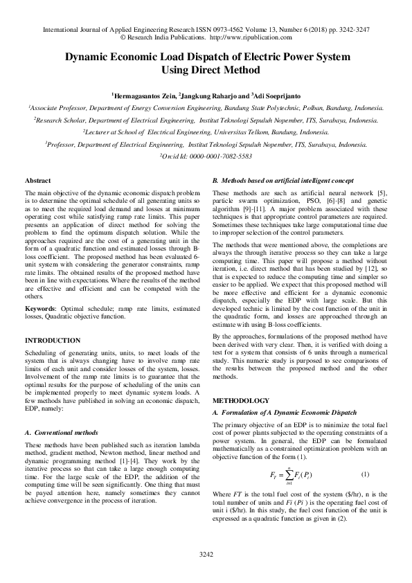 Pdf Dynamic Economic Load Dispatch Of Electric Power System Using Direct Method Jangkung