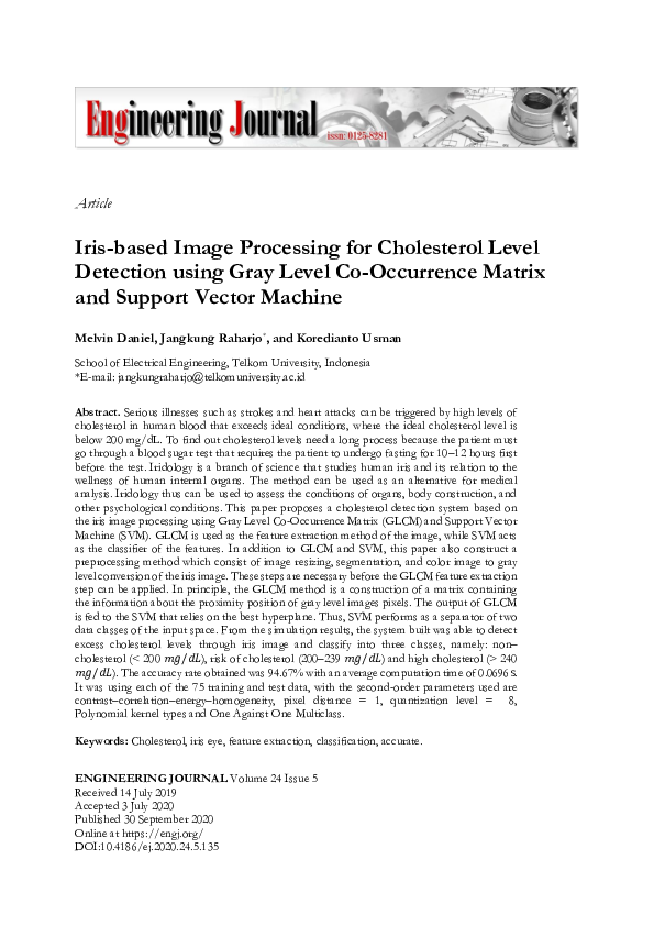 (PDF) Iris-based Image Processing for Cholesterol Level Detection using Gray Level Co-Occurrence ...