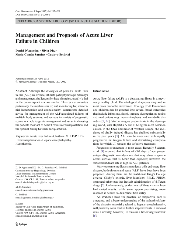 (PDF) Management and Prognosis of Acute Liver Failure in Children