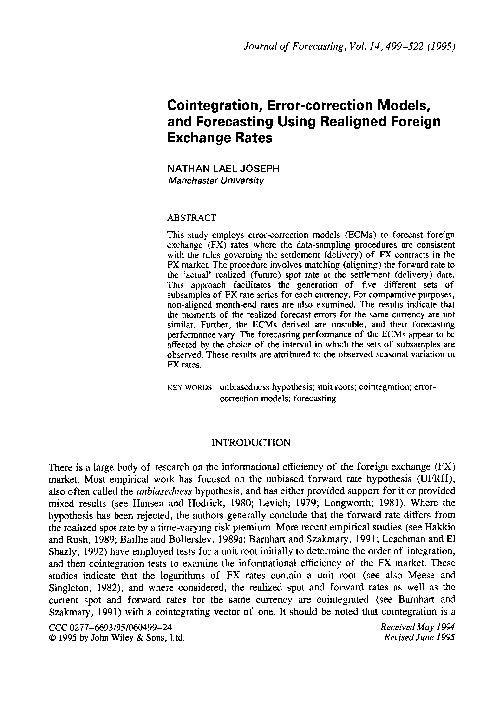 Pdf Cointegration Error Correction Models And Forecasting Using 7120