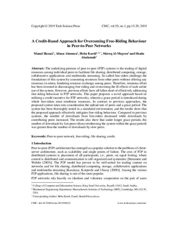 (PDF) A Credit-Based Approach for Overcoming Free-Riding Behaviour in ...