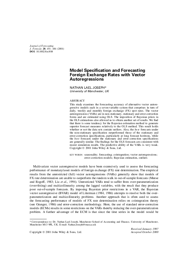 (PDF) Model specification and forecasting foreign exchange rates with ...