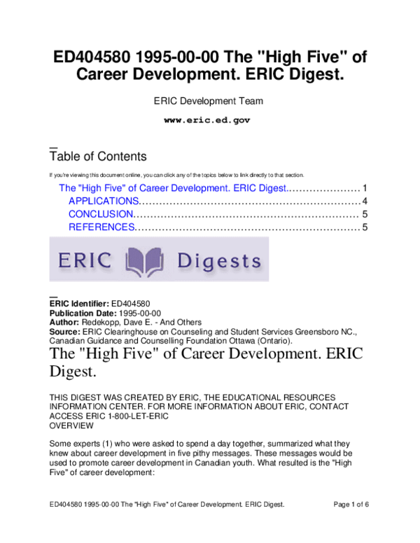 (PDF) The "High Five" of Career Development. ERIC Digest