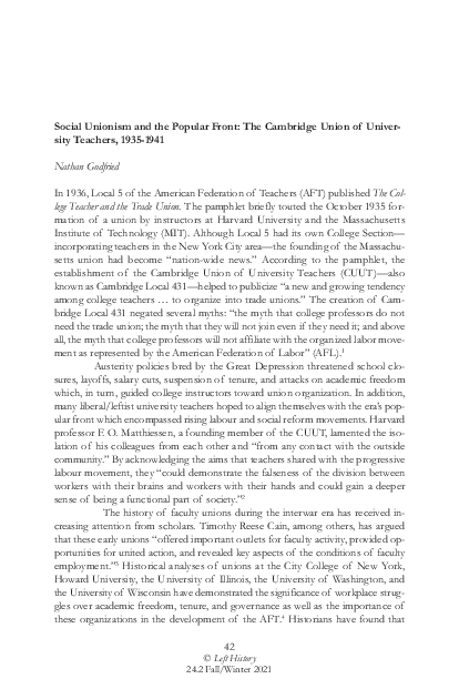 (PDF) Social Unionism and the Popular Front: The Cambridge Union of ...