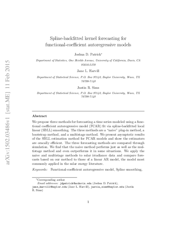 (PDF) Spline-backfitted kernel forecasting for functional-coefficient autoregressive models