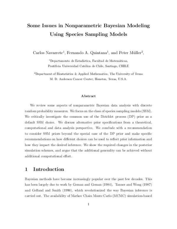 (PDF) Some issues in nonparametric Bayesian modeling using species sampling models