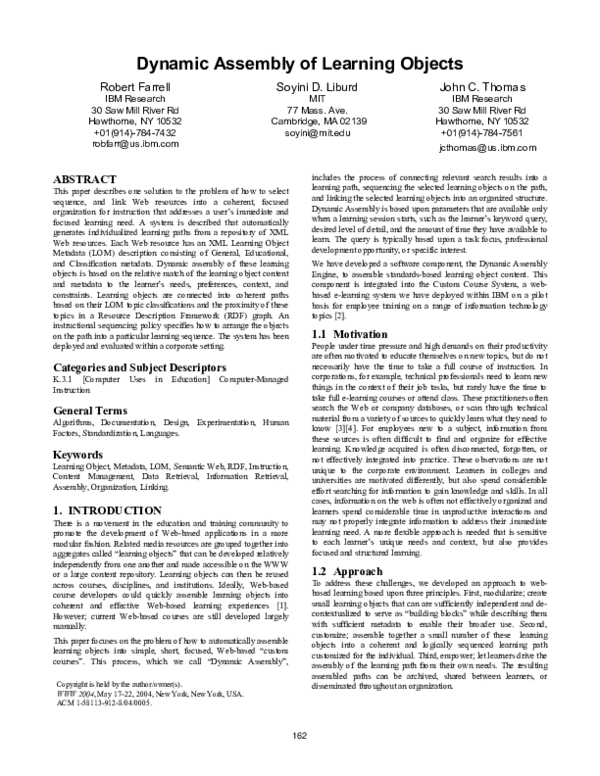 (PDF) Dynamic assembly of learning objects