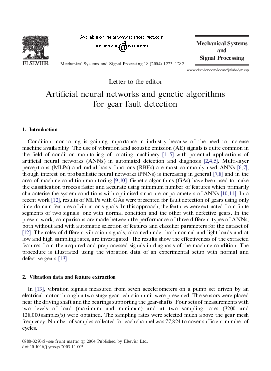 Pdf Artificial Neural Networks And Genetic Algorithms For Gear Fault