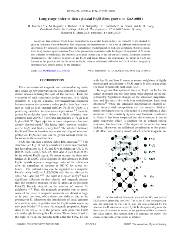 (PDF) Long-range order in thin epitaxial Fe3Si films grown on GaAs(001)