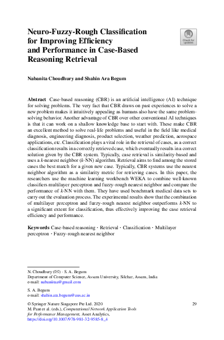 Pdf Neuro Fuzzy Rough Classification For Improving Efficiency And Performance In Case Based