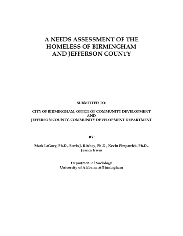 (PDF) A Needs Assessment of the Homeless of Birmingham and Jefferson ...