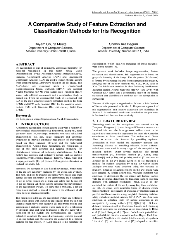(PDF) A Comparative Study of Feature Extraction and Classification ...