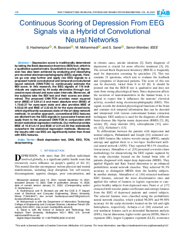 (PDF) Continuous Scoring of Depression From EEG Signals via a Hybrid of Convolutional Neural ...