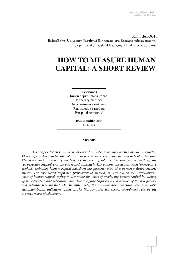 (PDF) How to Measure Human Capital: A Short Review