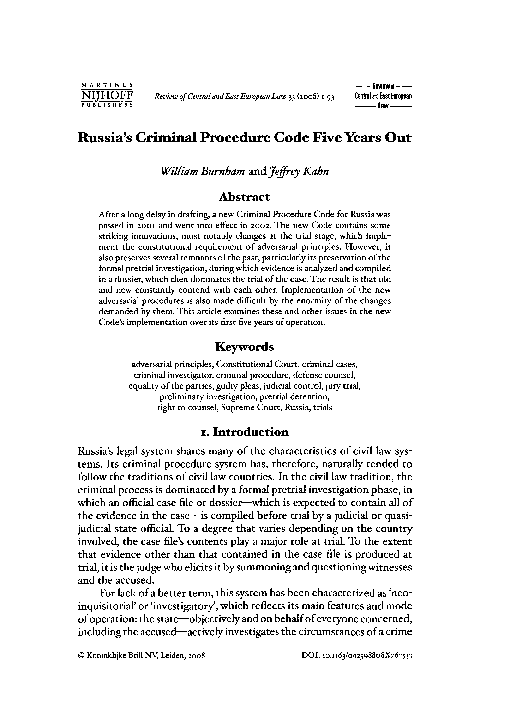 (PDF) Russia's Criminal Procedure Code Five Years Out