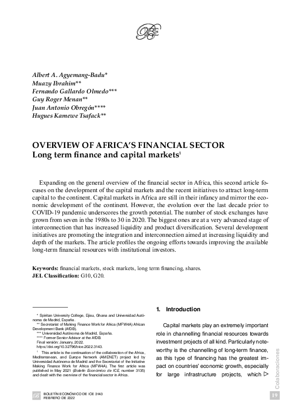 (PDF) Overview of Africa’s Financial Sector