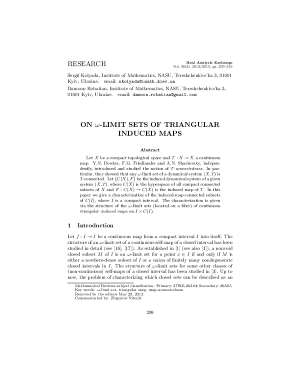 (PDF) On ω -Limit Sets of Triangular Induced Maps
