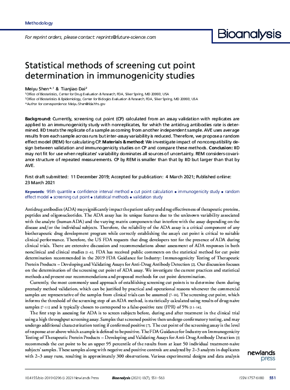 (PDF) Statistical methods of screening cut point determination in ...