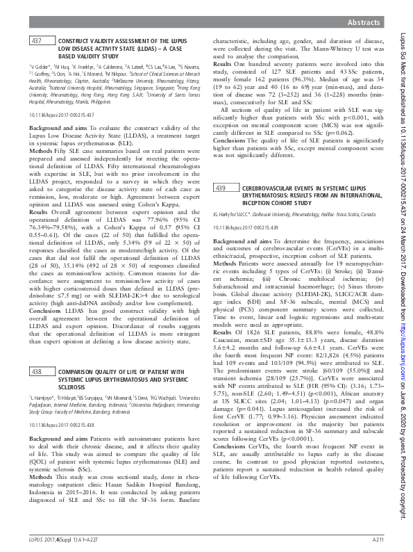 (PDF) 437 Construct validity assessment of the lupus low disease activity state (lldas) – a case ...