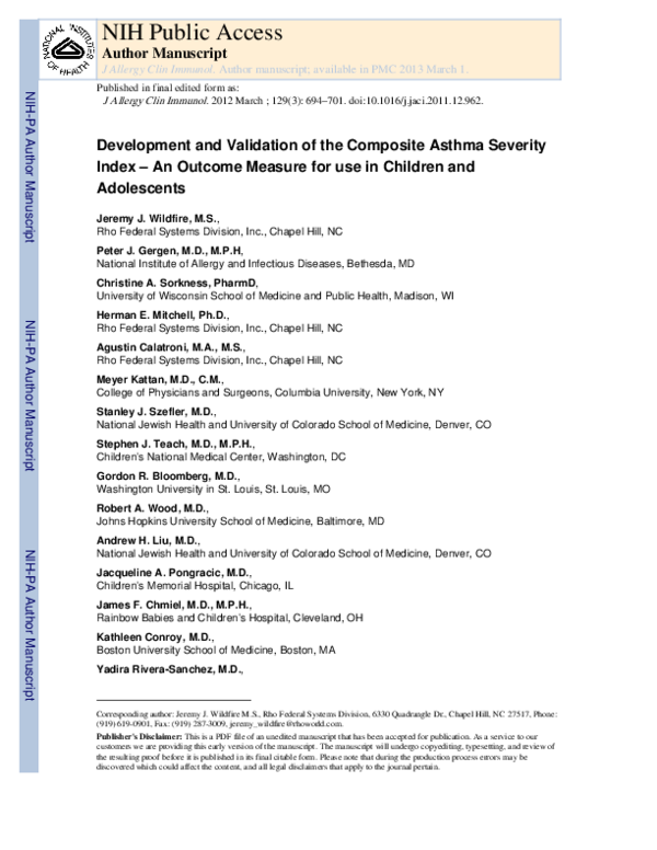 (PDF) Development and validation of the Composite Asthma Severity Index ...