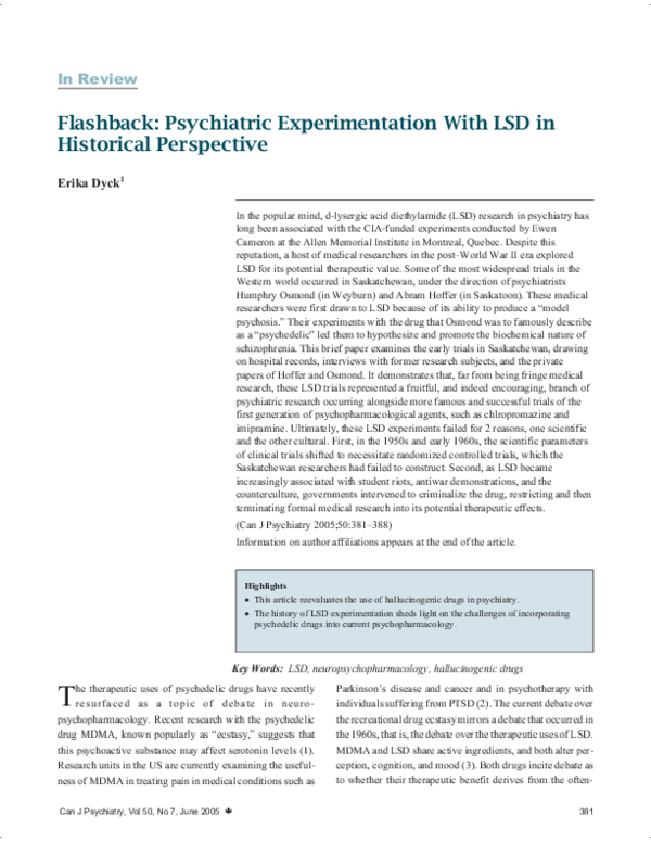 (PDF) Flashback: Psychiatric Experimentation with LSD in Historical ...