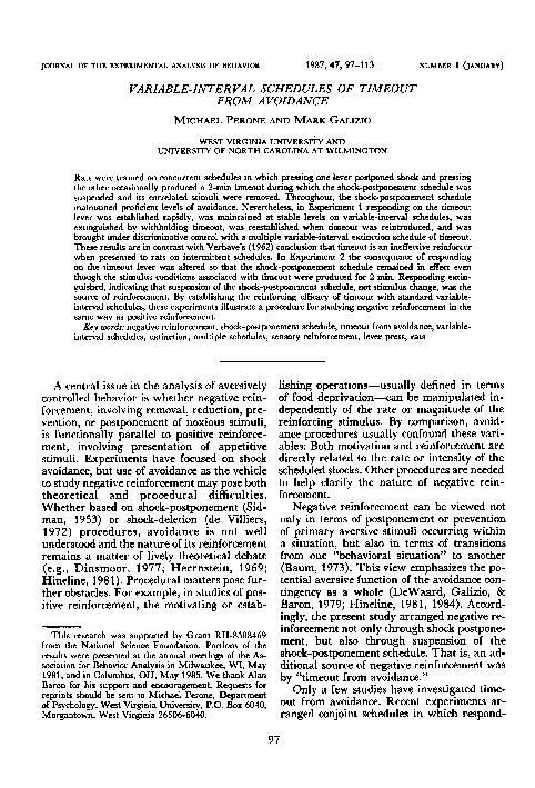 (PDF) Variable-interval schedules of timeout from avoidance