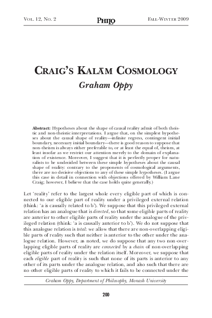 (PDF) Craig's Kalam Cosmology - Graham Oppy (2009)