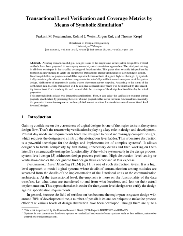 (PDF) Transactional level verification and coverage metrics by means of symbolic simulation