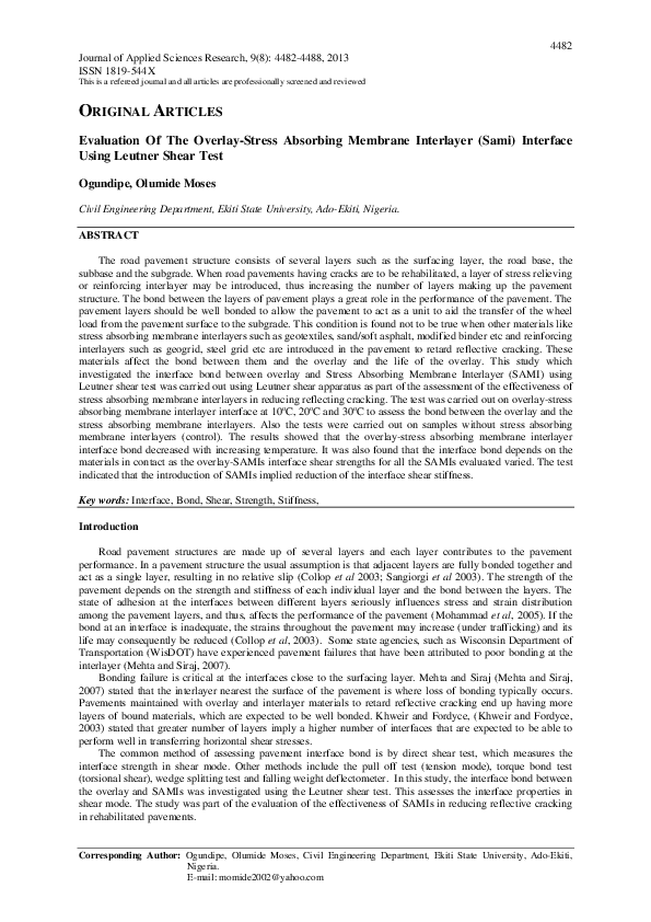 (PDF) ORIGINAL ARTICLES Evaluation Of The Overlay-Stress Absorbing ...