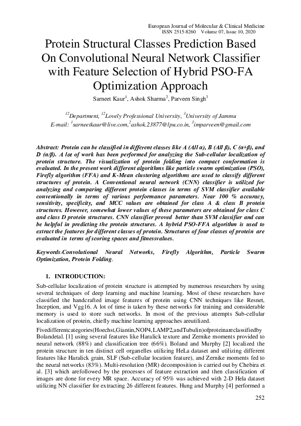 (PDF) Protein Structural Classes Prediction Based On Convolutional Neural Network Classifier ...