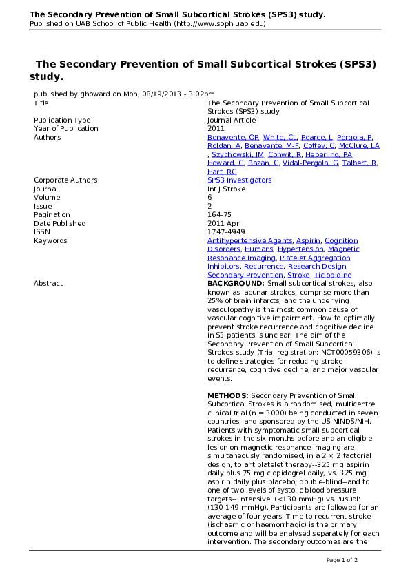 (PDF) The Secondary Prevention of Small Subcortical Strokes (SPS3 ...