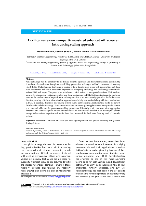(PDF) A critical review on nanoparticle-assisted enhanced oil recovery: Introducing scaling approach