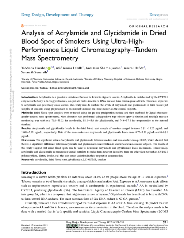 (PDF) Analysis of Acrylamide and Glycidamide in Dried Blood Spot of ...