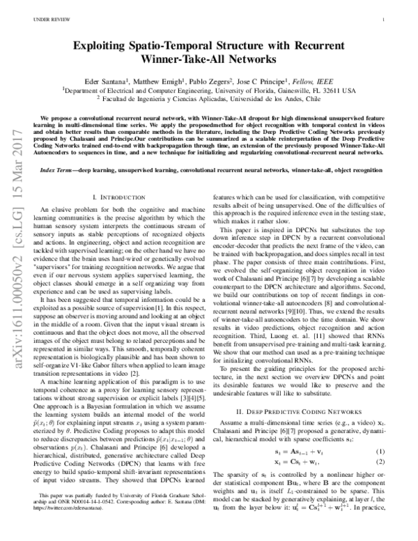 Pdf Exploiting Spatio Temporal Structure With Recurrent Winner Take All Networks