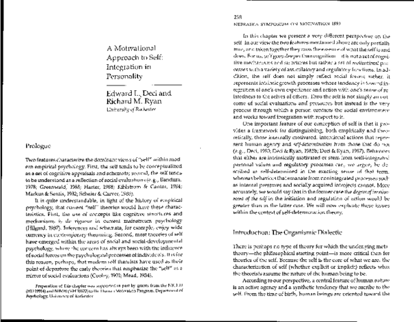 (PDF) A motivational approach to self: integration in personality