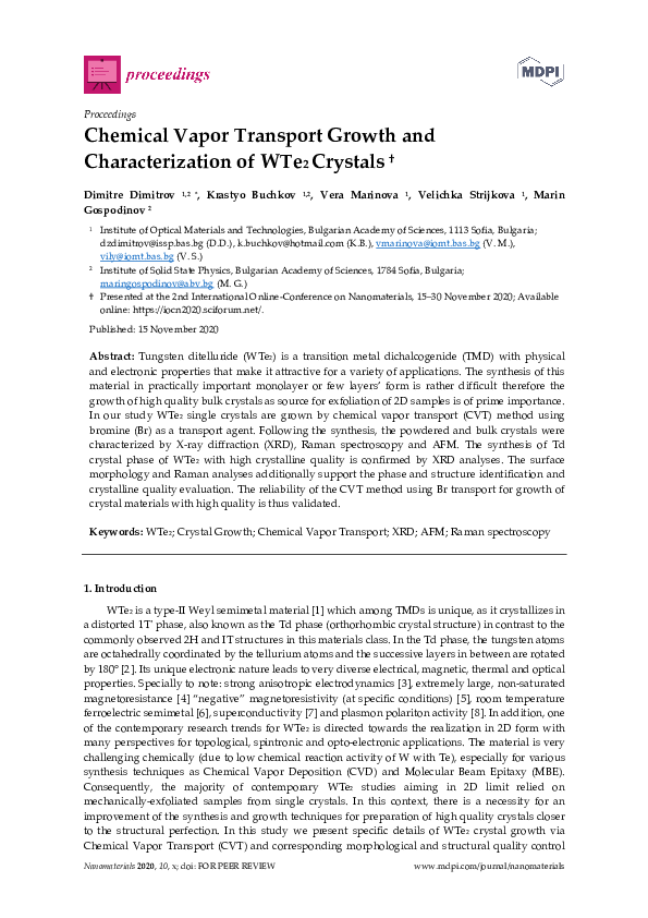 (PDF) Chemical Vapor Transport Growth and Characterization of WTe2 Crystals